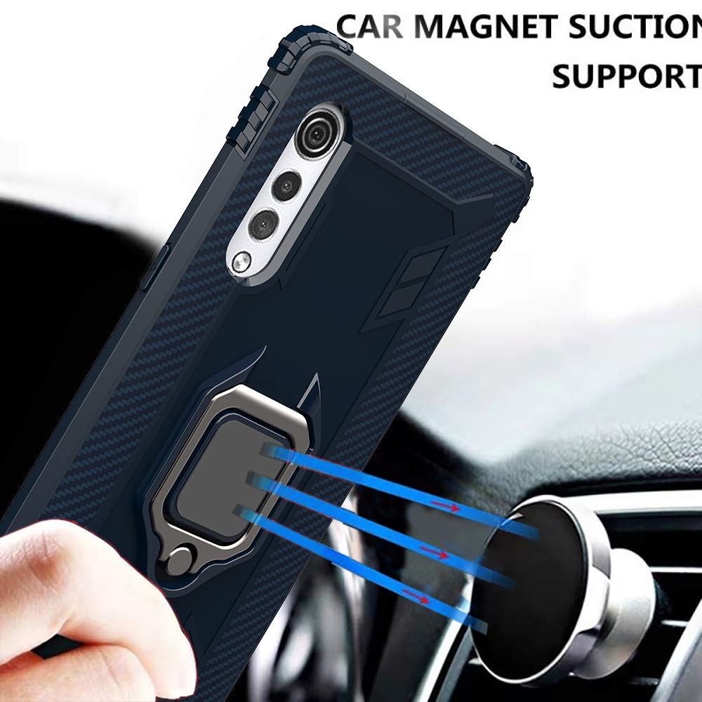 Ranyi Sony Xperia 1 II Case, Carbon Fiber Case with 360 Rotating Ring Holder Kickstand Feature Shock Absorbing Full Body Protection Soft Rubber Silicone Case for Sony Xperia 1 II 6.5" -Blue