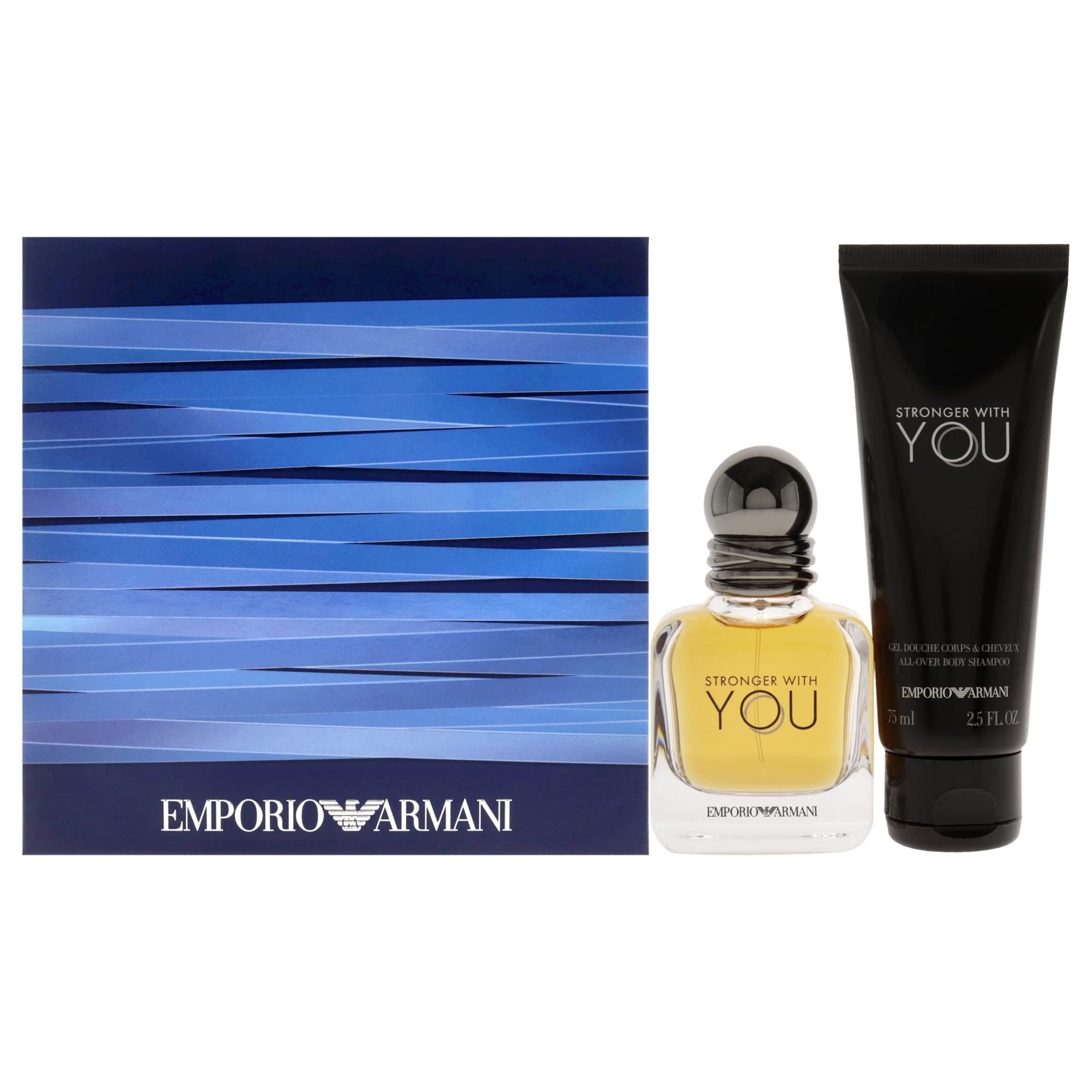 Emporio Armani Stronger With You 1oz EDT Spray, 2.5oz All Over Body Shampoo Men 2 Pc Gift Set
