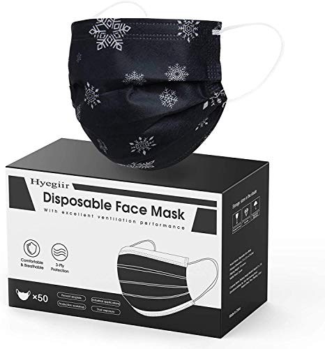 50 Pack Black Disposable 3 Ply Individually Wrapped Face Masks For Daily Protection