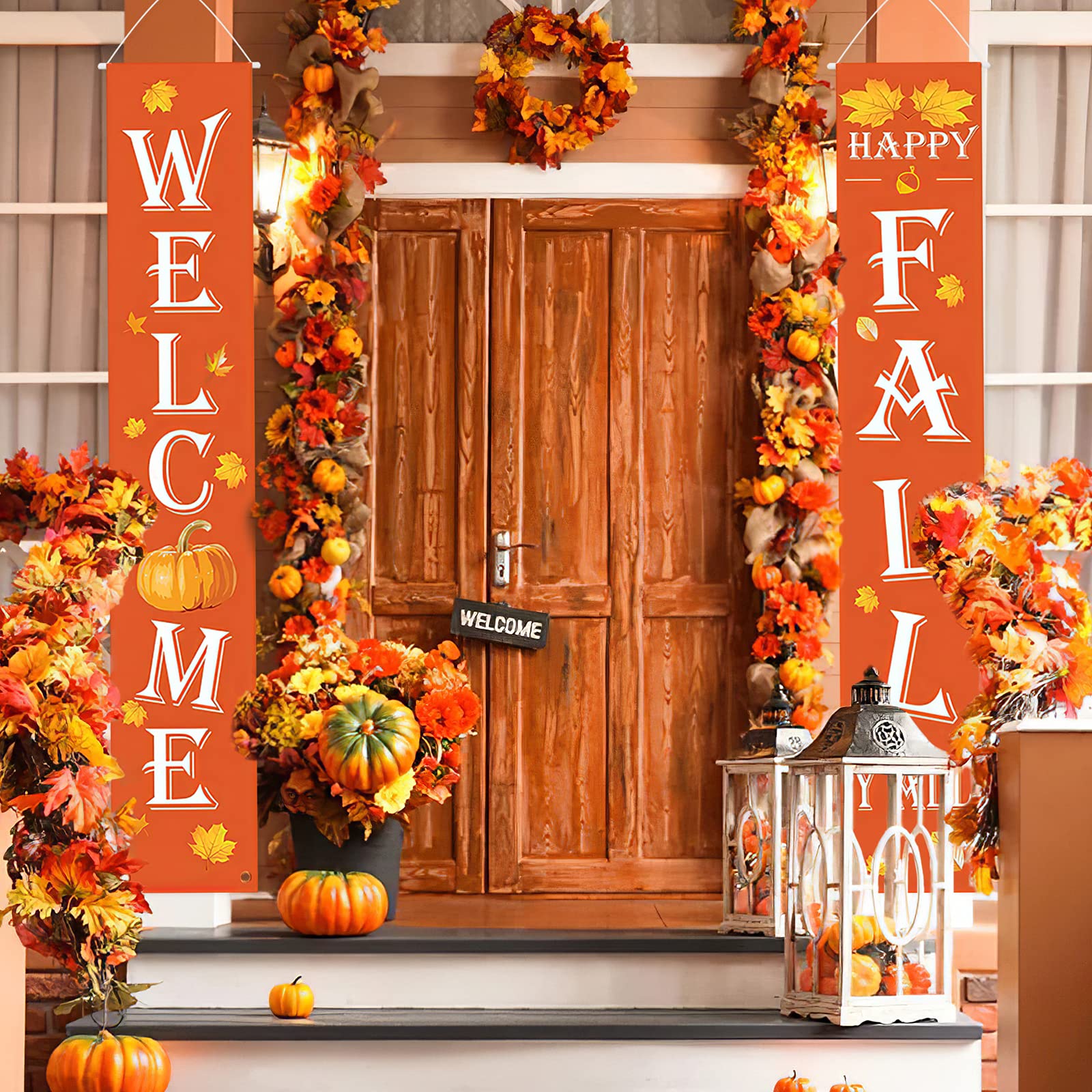 Welcome Fall Decor Porch Banner - Fall Outdoor Decorations for Home - Autumn Decorations Porch Sign Large Hanging Flags Door Banners for Yard Garden