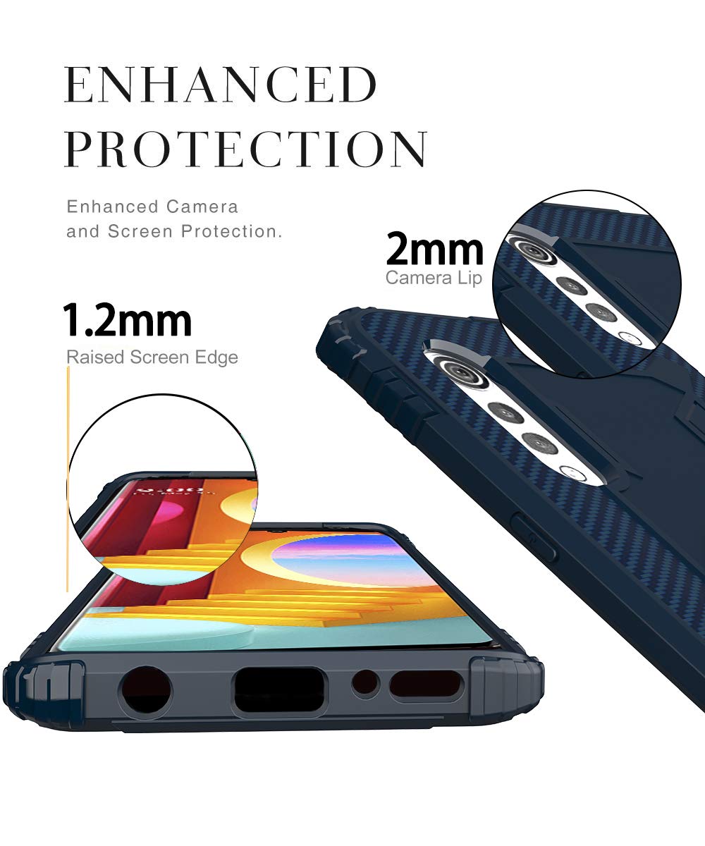 Ranyi Sony Xperia 1 II Case, Carbon Fiber Case with 360 Rotating Ring Holder Kickstand Feature Shock Absorbing Full Body Protection Soft Rubber Silicone Case for Sony Xperia 1 II 6.5" -Blue