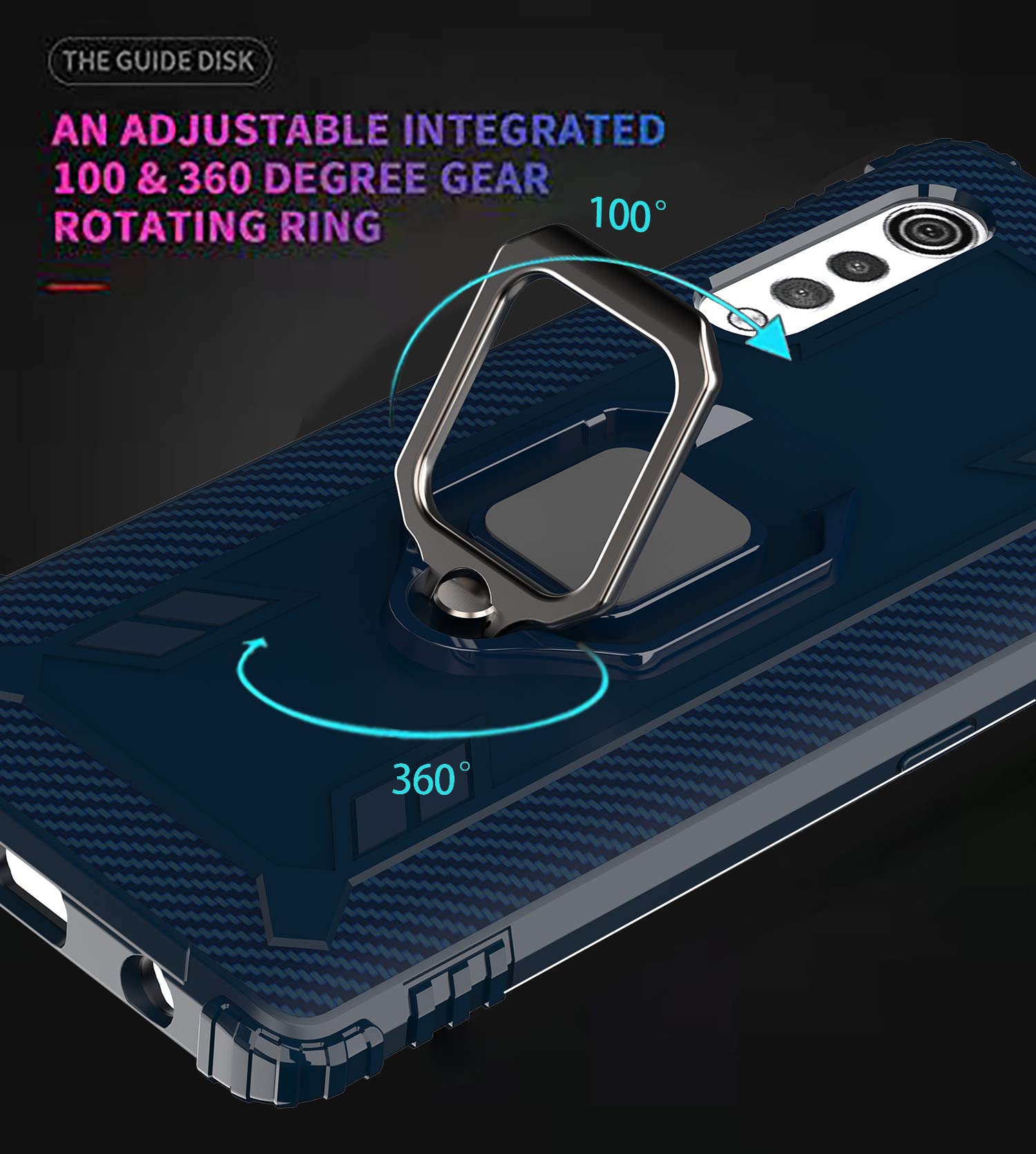 Ranyi Sony Xperia 1 II Case, Carbon Fiber Case with 360 Rotating Ring Holder Kickstand Feature Shock Absorbing Full Body Protection Soft Rubber Silicone Case for Sony Xperia 1 II 6.5" -Blue