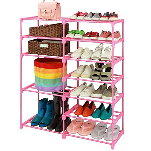 LNYZQUS 7-Tier Large Pink Shoe Rack, 24-30 Pairs Tall Shoe Organizer Shoe Shelf,Kids Shoe Stand Boots Organizer For Garage Closet Entryway