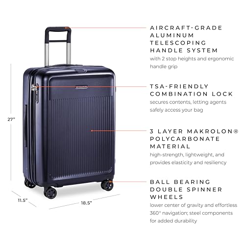 Briggs & Riley Sympatico Hardside Medium Spinner Luggage, Matte Navy, 27-Inch Checked