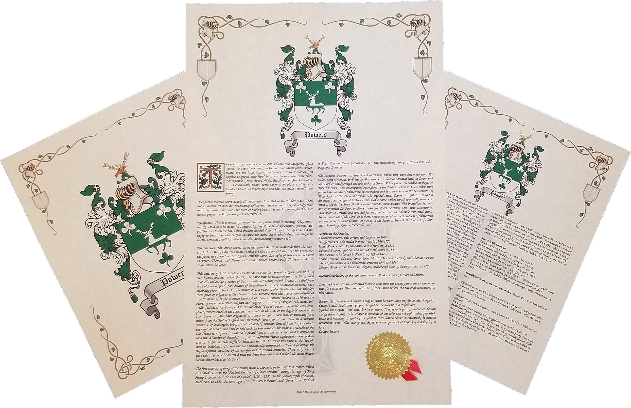 Mr Sweets Fiocchi - Coat of Arms, Crest & History 3 Print Combo - Surname Origin: Italian Italy