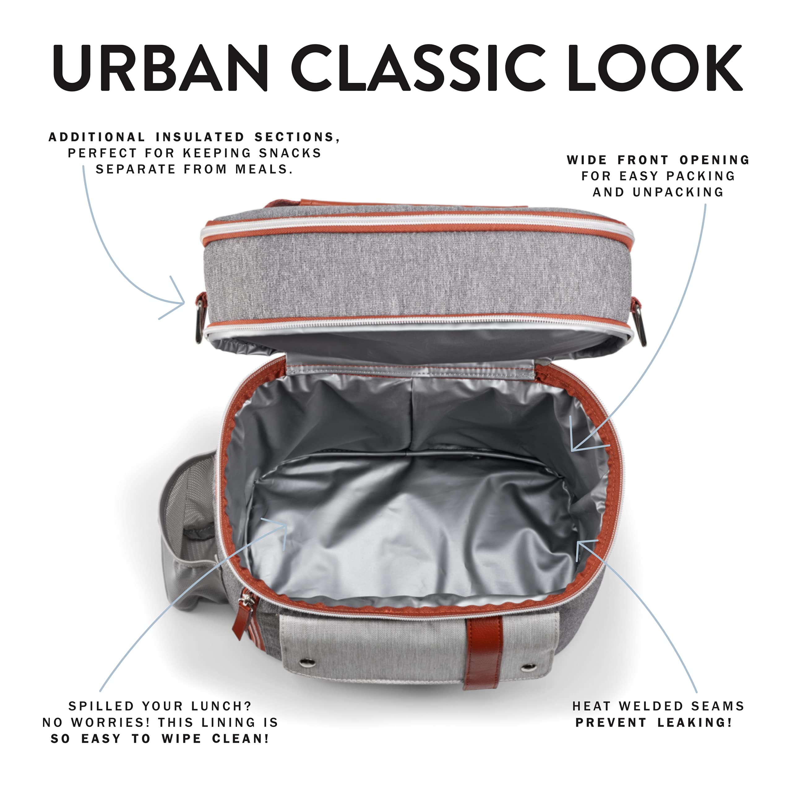 Fit & Fresh Foundry Extra Large Insulated Lunch Box for Men & Women, Large Lunch Bag for Meal Prep, Double Decker Adult Lunch Box for Men with Containers, Adjustable Strap, Dual Compartment, Steel