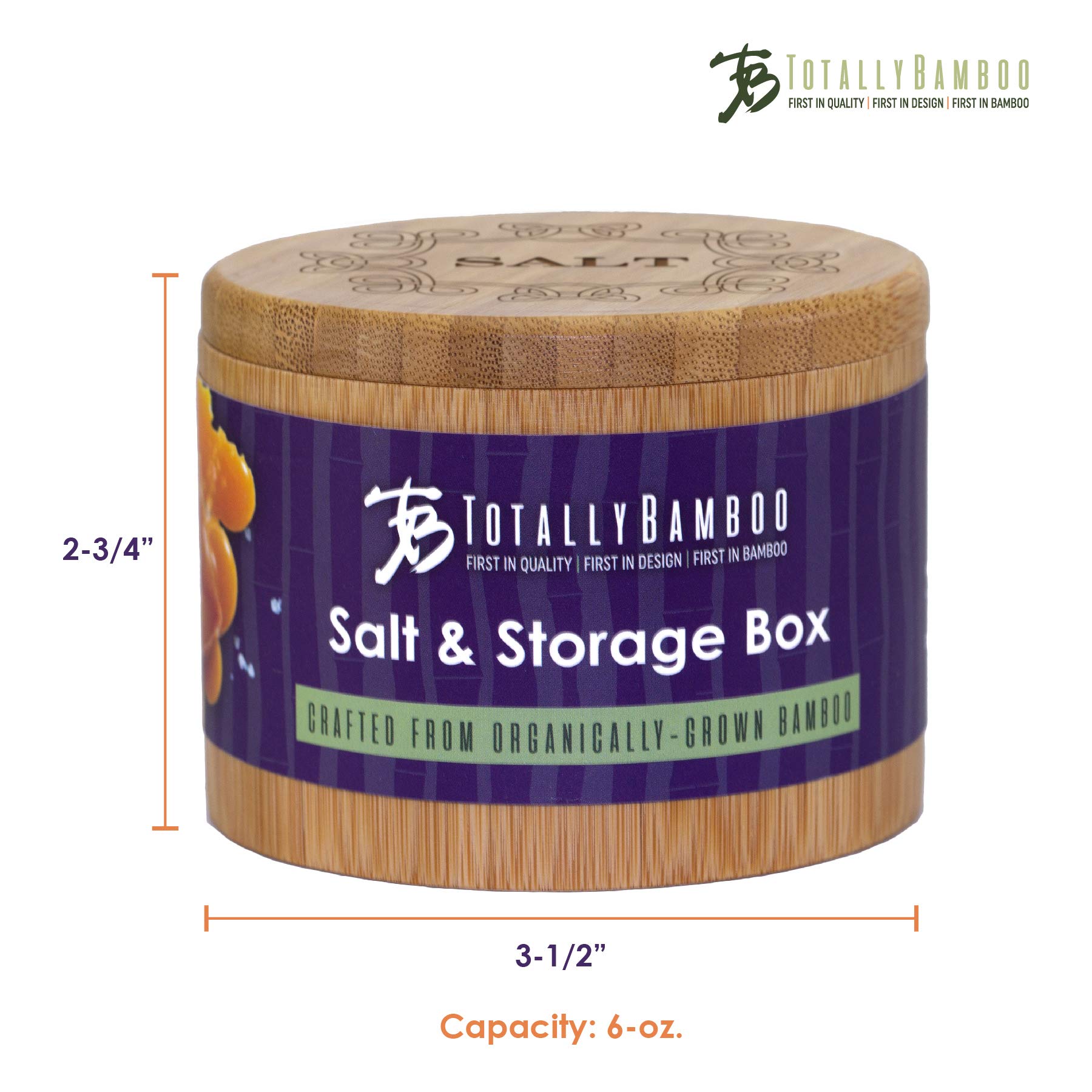 Totally Bamboo Salt Cellar Bamboo Storage Box with Magnetic Swivel Lid, 6 Ounce Capacity, Celtic Knot Engraved on Lid