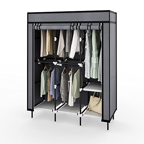 VIZUN Portable Clothes Closet, Wardrobe Storage Closet Organizer with 5 Hanging Rack, Easy to Assemble (Gray)