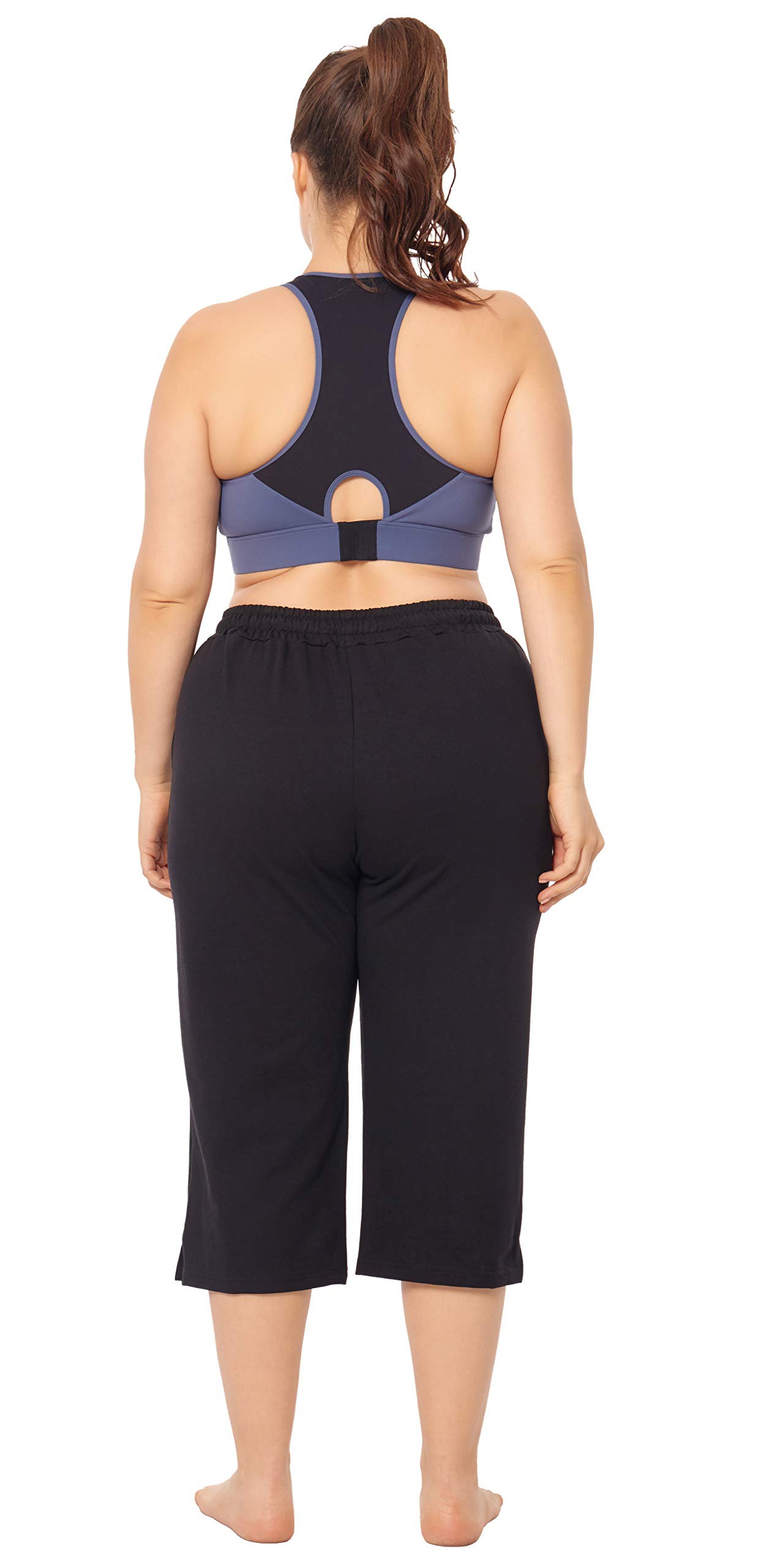 ZERDOCEAN Women's Plus Size Active Yoga Lounge Indoor Jersey Capri Walking Crop Pants with Pockets Drawstring Black 4X