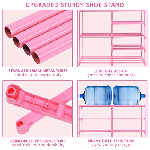 LNYZQUS 7-Tier Large Pink Shoe Rack, 24-30 Pairs Tall Shoe Organizer Shoe Shelf,Kids Shoe Stand Boots Organizer For Garage Closet Entryway