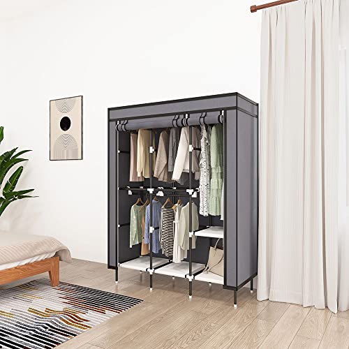 VIZUN Portable Clothes Closet, Wardrobe Storage Closet Organizer with 5 Hanging Rack, Easy to Assemble (Gray)