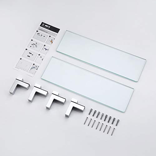 KES Glass Shelves for Bathroom, 15.8-Inch Bathroom Shelf with Rectangle Tempered Glass and Polished Chrome Bracket Wall Mount 2 Pack, BGS3201S40-P2