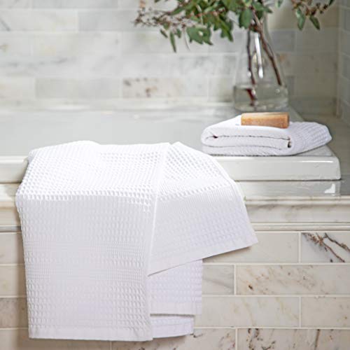 GILDEN TREE Waffle Towel Quick Dry Thin Exfoliating, 8 Pack Washcloths for Face Body, Classic Style (White)