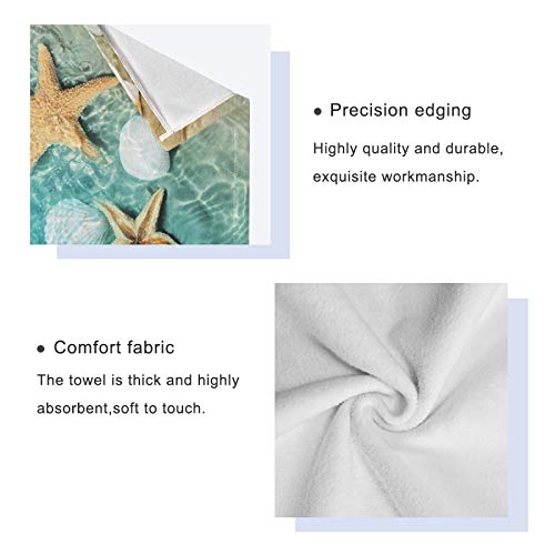 Vdsrup Summer Beach Ocean Bath Towels Set of 3 Sea Seashells Starfishs Hand Towels Washcloth Soft Thin Face Guest Towel Kitchen Tea Dish Towels Bathroom Decorations Housewarming Gifts