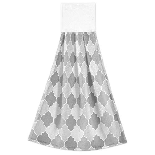 Arabic Moroccan Lattice Kitchen Hanging Towel 12 x 17 Inch Gray Geometric Plaid Tartan Hand Tie Towels Set 2 Pcs Tea Bar Dish Cloths Dry Towel Soft Absorbent Durable for Bathroom Laundry Room Decor