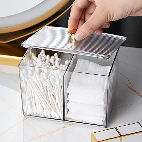 DASITON Acrylic Qtip Holder ,Cotton Swab Holder,Bathroom Jars With Lids Set,Apothecary Jar Dispenser For Cotton Ball, Cotton Swab, Cotton Round Pads, Floss