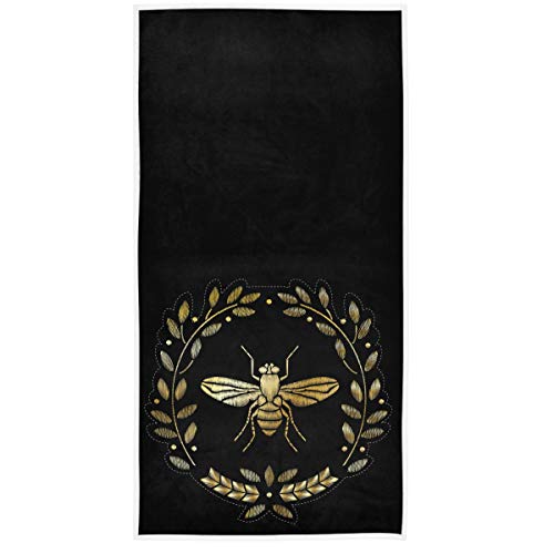 AGONA Vintage Gold Bee Floral Hand Towel Ultra Soft Absorbent Fingertip Towels Large Decorative Bath Towels Multipurpose for Bathroom Kitchen Gym Yoga Spa 30 x15 inch