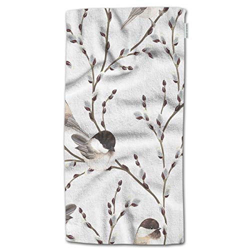 HGOD DESIGNS Hand Towel Bird,Willow Branches and Birds Black-Capped Chickadee Hand Towel Best for Bathroom Kitchen Bath and Hand Towels 30" LX15 W