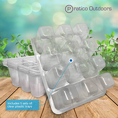 Pratico Outdoors 12 Cell Plastic Seed Starter Tray Kit, Clear, 5 Pack