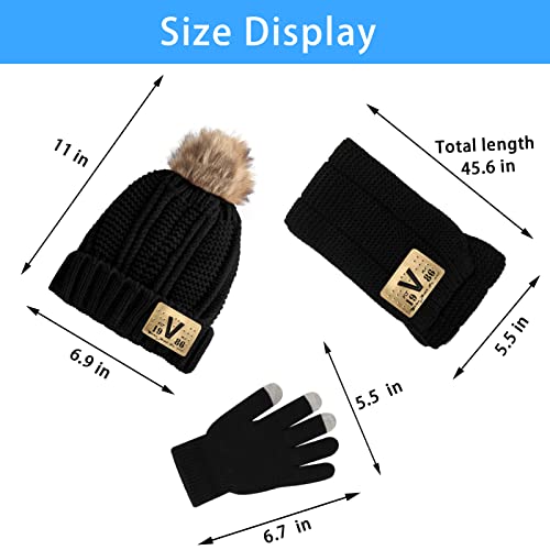 Kids Knit Hat/Scarf/Gloves Set,Winter Warm Set with Beanie and Long Scarf (Black)