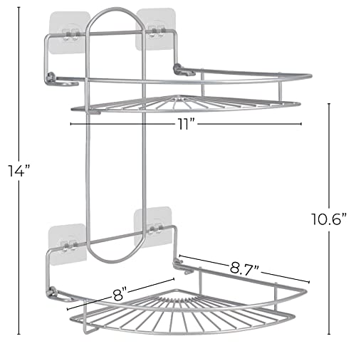TreeLen Corner Shower Caddy, Adhesive Shower Shelf for Inside Shower, Bathroom Shower Corner Organizer Wall Mounted - Silver