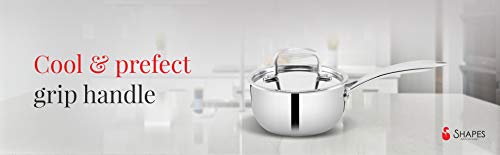 Shapes Stainless Steel Tri-Ply Saucepan - 1 Quart, Silver - Multipurpose Sauce Pan, Cooking Pot - Use for Home, Kitchen and Restaurant - Induction Ready - Easy to Clean and Dishwasher Safe
