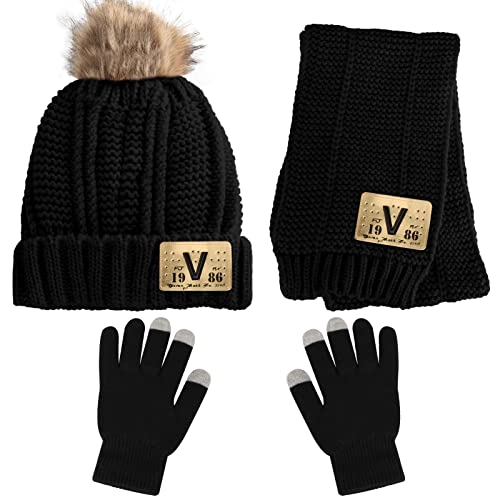 Kids Knit Hat/Scarf/Gloves Set,Winter Warm Set with Beanie and Long Scarf (Black)
