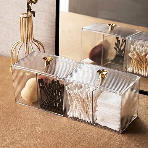 DASITON Acrylic Qtip Holder ,Cotton Swab Holder,Bathroom Jars With Lids Set,Apothecary Jar Dispenser For Cotton Ball, Cotton Swab, Cotton Round Pads, Floss