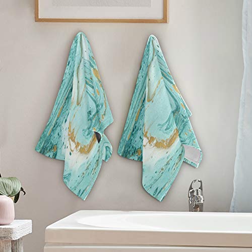 KEEPREAL Turquoise Marble Texture Print Soft Hand Towels for Bath Decorative Guest Towels Fingertip Towels for Bathroom Spa Gym (14.4 x 28.3 inch, 2-Piece)