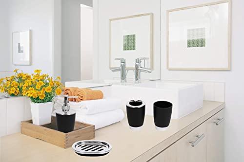 YCOCO Bathroom Accessories Set,6 Pcs Plastic Gift Set Toothbrush Holder,Mouthwash Cup,Soap Dispenser,Soap Dish,Toilet Brush,Trash Can,Black