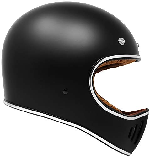 GDM Rebel Vintage Motorcycle Helmet Retro Full Face (Matte Black, Large)