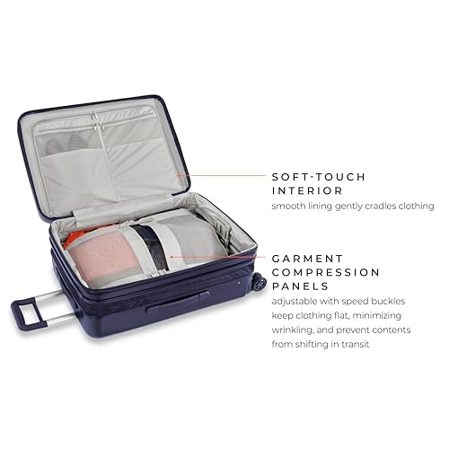 Briggs & Riley Sympatico Hardside Medium Spinner Luggage, Matte Navy, 27-Inch Checked