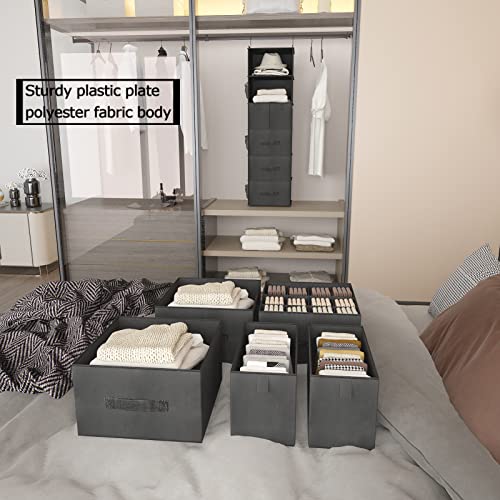 Bosuelife 6-Shelves Hanging Closet Organizer with 5 Different Drawers, Foldable Closet Organizers and Storage for Wardrobe, Closet& RV, Clothes and Accessories Storage, Non-Woven Fabric, Black