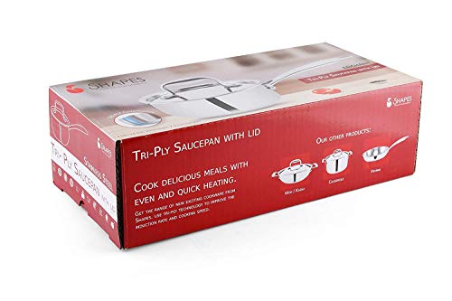 Shapes Stainless Steel Tri-Ply Saucepan - 1 Quart, Silver - Multipurpose Sauce Pan, Cooking Pot - Use for Home, Kitchen and Restaurant - Induction Ready - Easy to Clean and Dishwasher Safe
