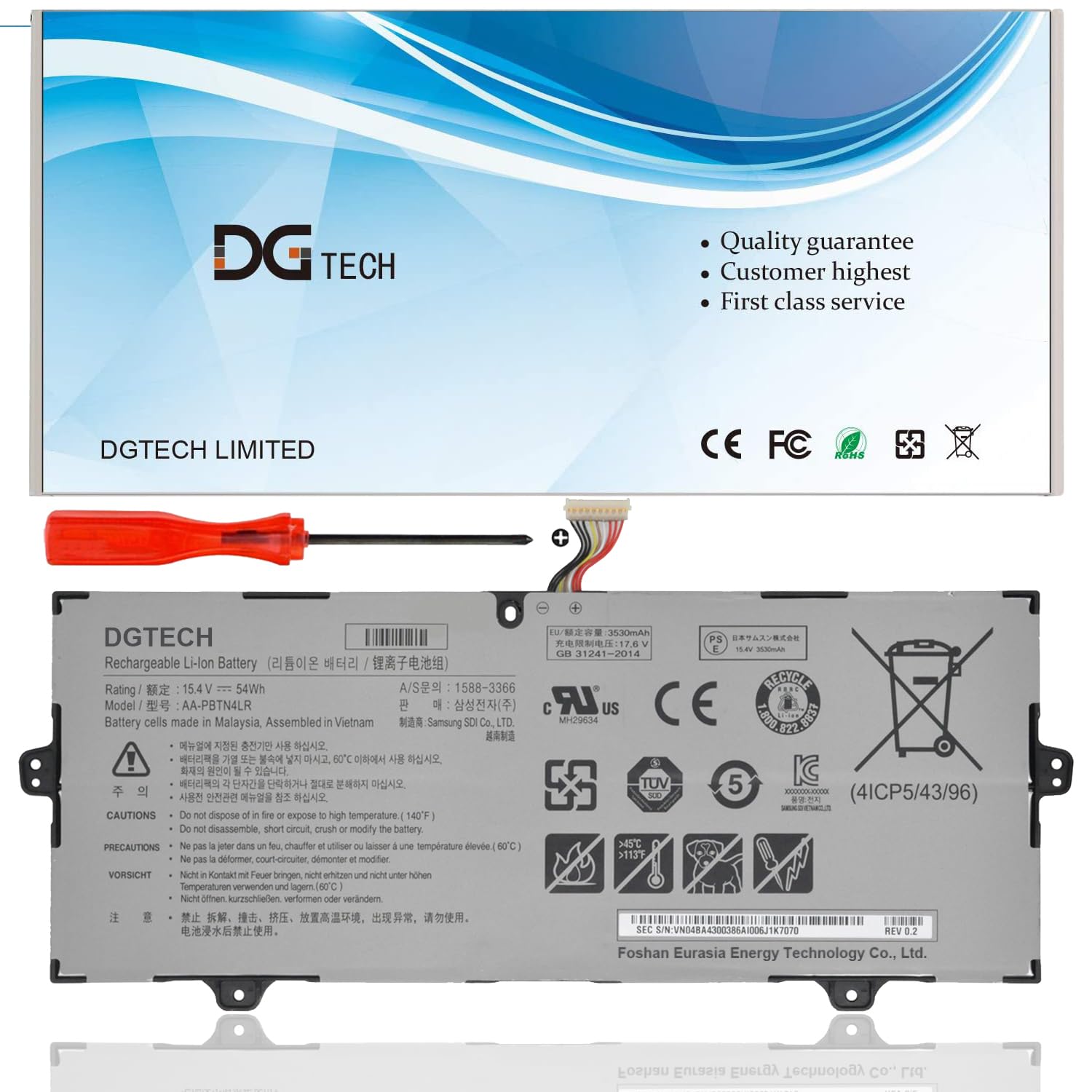 DGTech AA-PBTN4LR Laptop Battery Replacement for Samsung 9 Pro 15″ NP940X3M NP940X5M NP940X5N NP940X3M-K01US NP940X3M-K02US NP940X5M-X01US NP940X5N-X01US Series BA43-00386A 15.4V 3530mAh 54Wh