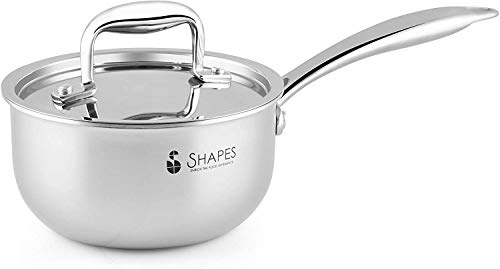 Shapes Stainless Steel Tri-Ply Saucepan - 1 Quart, Silver - Multipurpose Sauce Pan, Cooking Pot - Use for Home, Kitchen and Restaurant - Induction Ready - Easy to Clean and Dishwasher Safe