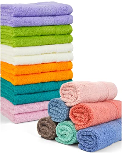 Cleanbear 18-Piece Wash-Cloths-Ultra Soft-Cotton-Washcloths, Bathroom Towels with Assorted Colors, 13 by 13 Inches