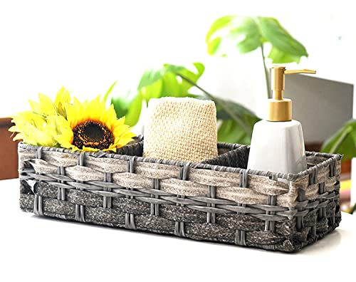 Toilet Tray Tank Topper Basket, Decor Woven Wicker Bathroom Organizer, Waterproof Storage Baskets for Bathroom Organizing (Gray)