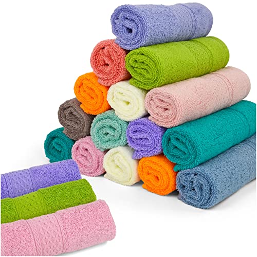 Cleanbear 18-Piece Wash-Cloths-Ultra Soft-Cotton-Washcloths, Bathroom Towels with Assorted Colors, 13 by 13 Inches