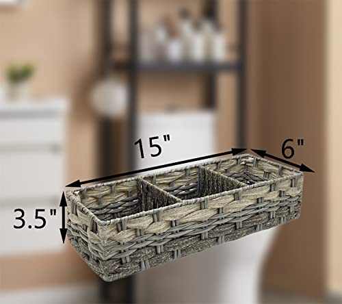 Toilet Tray Tank Topper Basket, Decor Woven Wicker Bathroom Organizer, Waterproof Storage Baskets for Bathroom Organizing (Gray)