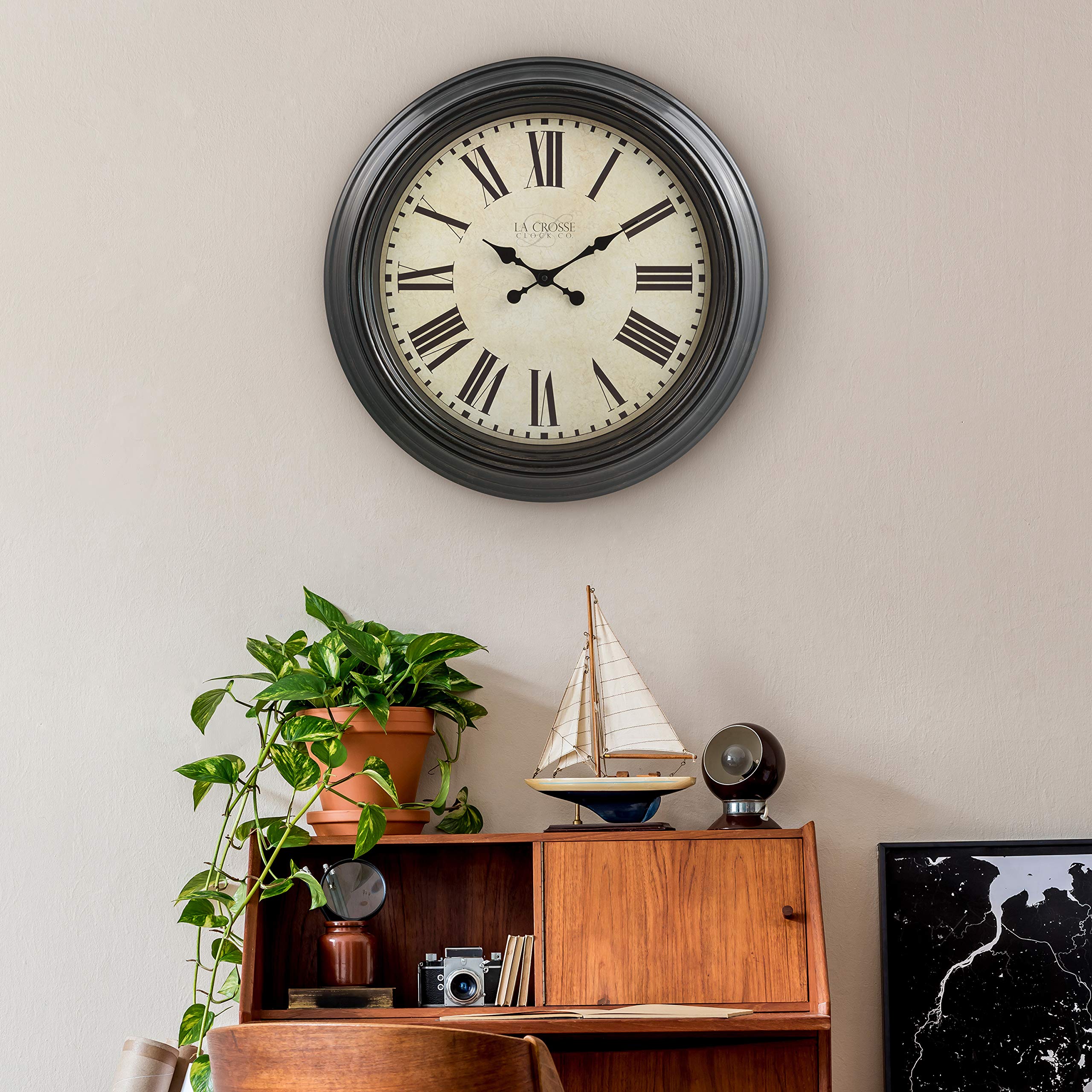 La Crosse 404-2658-INT 23-Inch Maxwell Quartz Wall Clock, Brown
