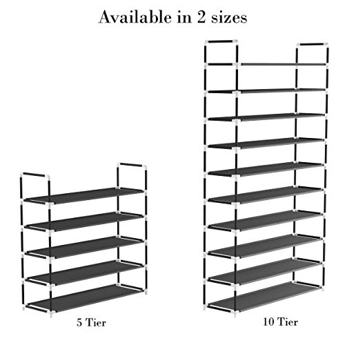 Lavish Home Shoe Storage Rack β 10-Tier Shoe Organizer for Closet, Bathroom, Entryway β Shoe Shelf Holds 50 Pairs Sneakers, Heels, Boots (Black)