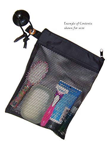 Mesh Caddy, Quick Dry Shower Tote Bag Hanging Toiletry and Bath Organizer with Suction Cup Clip Cord, Black, Rugged - Better Made in USA