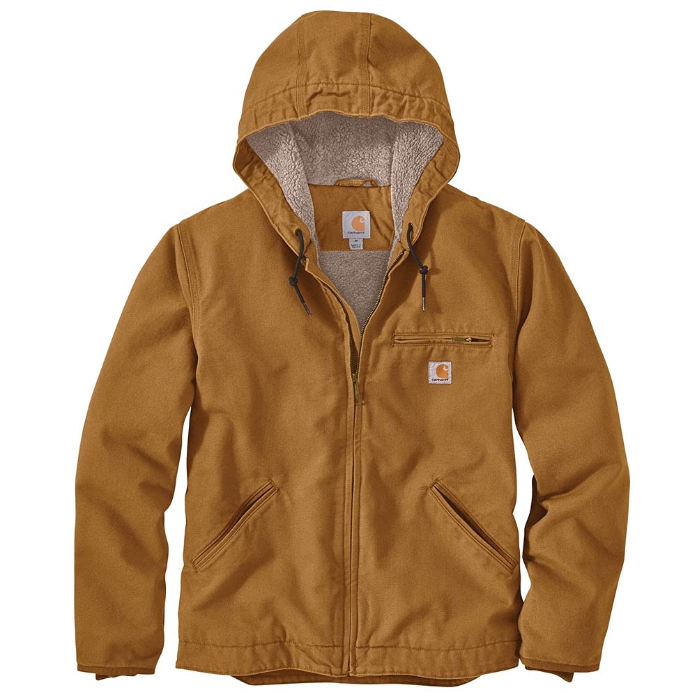 Carhartt Men's Relaxed Fit Washed Duck Sherpa-Lined Jacket, Carhartt Brown, Medium