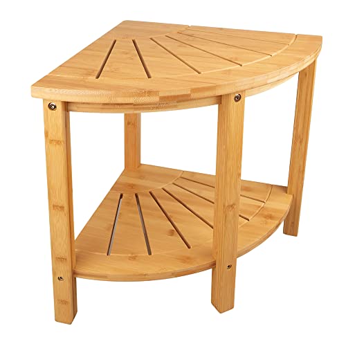 Kohtla Bamboo Corner Shower Seat Bench with Storage Shelf Wood Spa Stool for Bathroom, Indoor and Outdoor Use