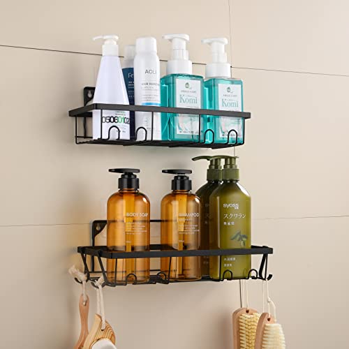 FEULAM Shower Caddy, Adhesive Bathroom Shower Organizer Shelves, Rustproof Shower Caddy Basket, Wall Mount Shower Racks For Inside Shower With 2 Soap Dish (BLACK)