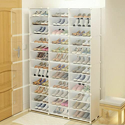 12-Tiers Portable Shoe Rack Organizer Shelf Storage Cabinet Stand Expandable for Heels, Boots, Slippers, DIY Shoe Storage Shelf Organizer, Plastic Shoe Organizer for Entryway, Shoe Cabinet with Doors