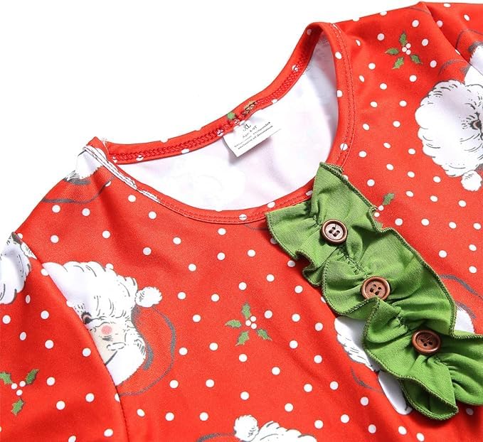 U / N Girls'Christmas Sleepwear Soft Cotton Santa Claus, Red, 5-6 Years