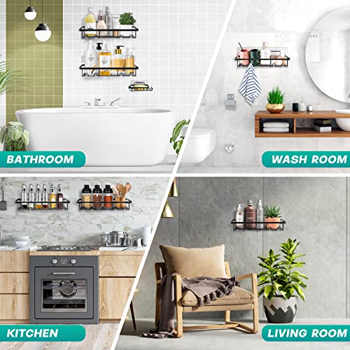 Shower Caddy Bathroom Organizer 3-Pack Adhesive Shower Shelves Rustproof Shower Shelf for Inside Shower Storage with Soap Holder and 6 Adhesives