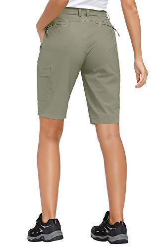 Libin Women's Lightweight Hiking Shorts Quick Dry Cargo Shorts Summer Travel Golf Shorts Outdoor Water Resistant Silver Sage L